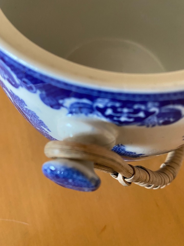 Rare Old Willow Biscuit Barrel with Cane Handle and Lid c.1920s by ...