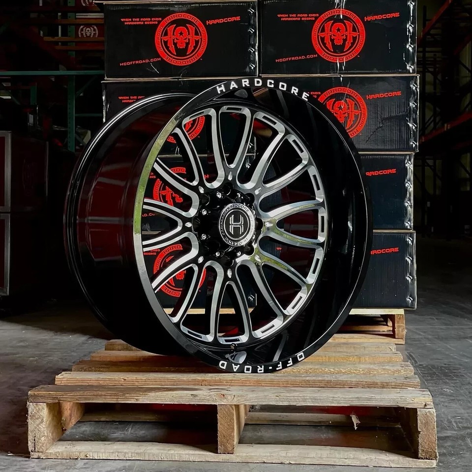 4 22x12 Hardcore HC101 Wheels Tires 35125022 Black Milled 6 LUG GM FORD ...