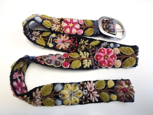 Embroidered belt floral black colorful, peruvian wool embroidered belts ...
