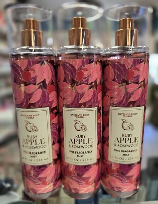 3 Bath & Body Works RUBY APPLE & ROSEWOOD Fine Fragrance Mist 8oz SET ...