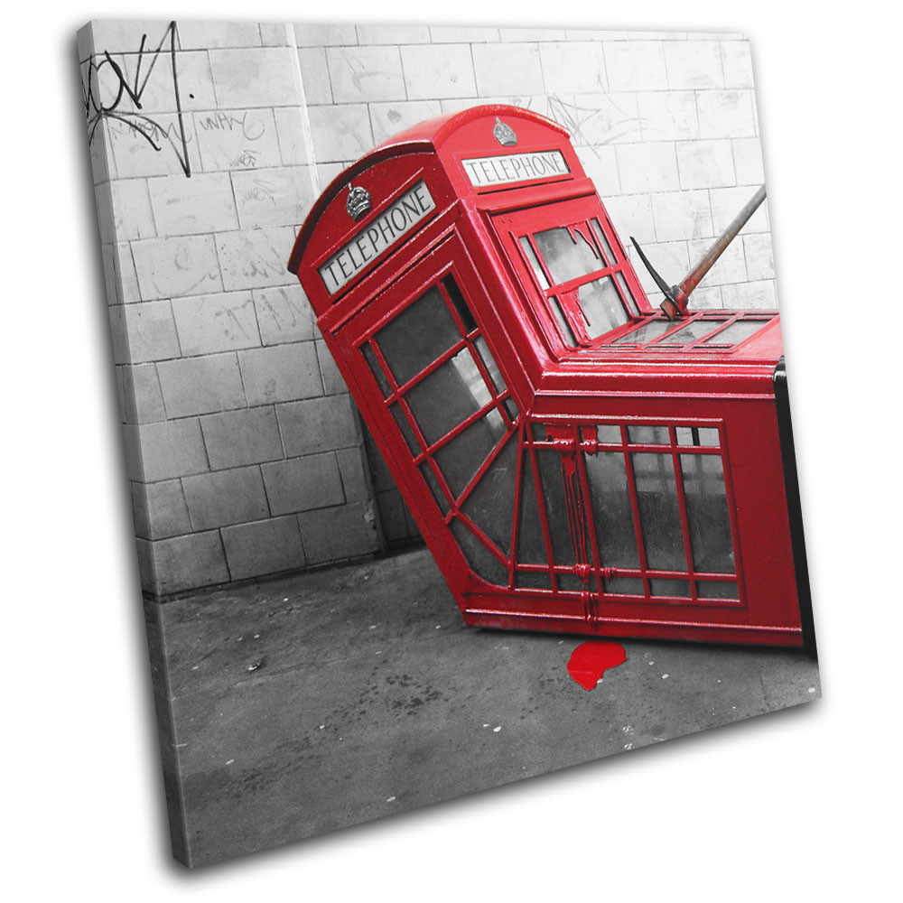 Red Telephone Box Axe Urban Banksy Street SINGLE CANVAS WALL ART ...