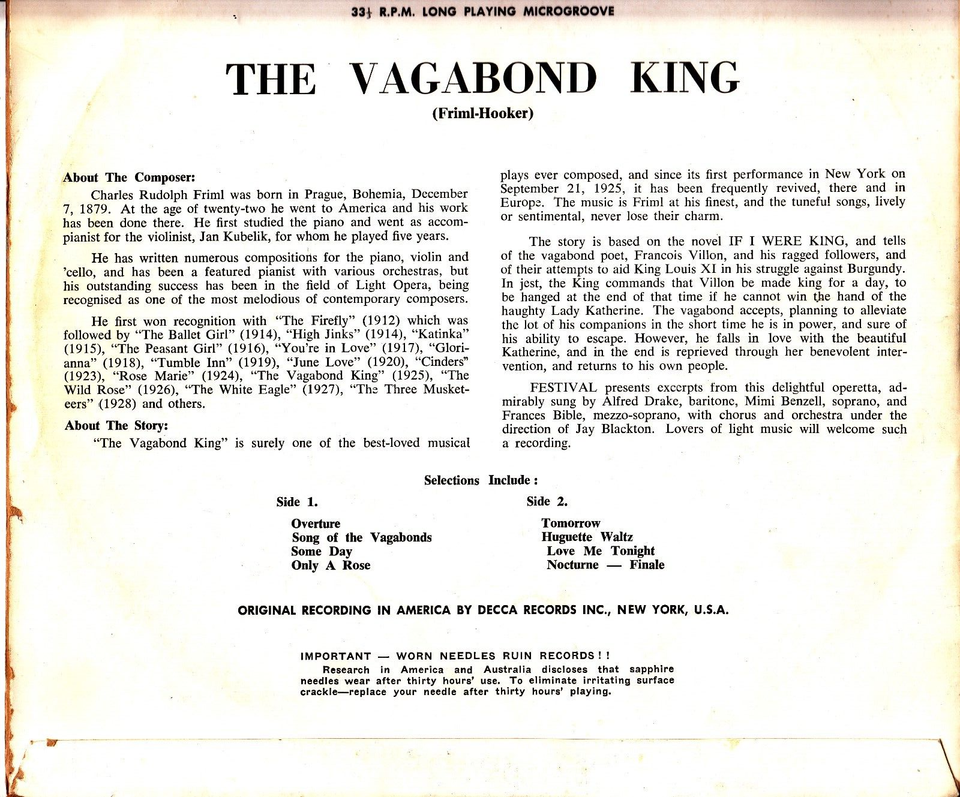 Rare-The Vagabond King-1951-Alfred Drake & Mimi Benzell-Cast-2797-10 ...
