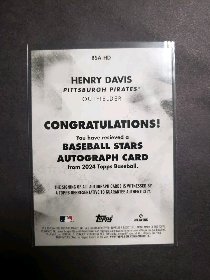 2024 Topps Baseball Stars Henry Davis Rookie Auto RC Autograph Pirates ...