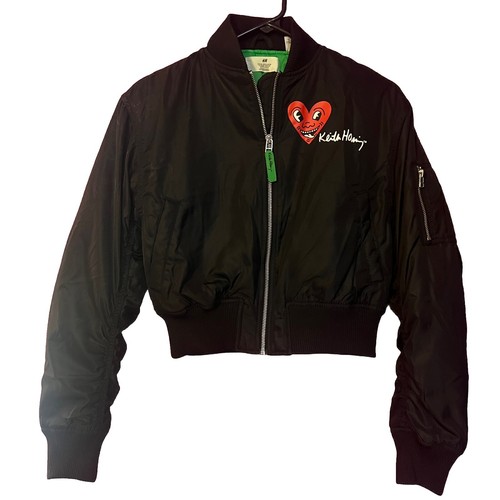 H&M Keith Haring Jacket Black US 16 Kids Crop Bomber Heart Motif | eBay