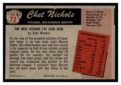 1955 Bowman BASEBALL #72 Chet Nichols 55B | eBay