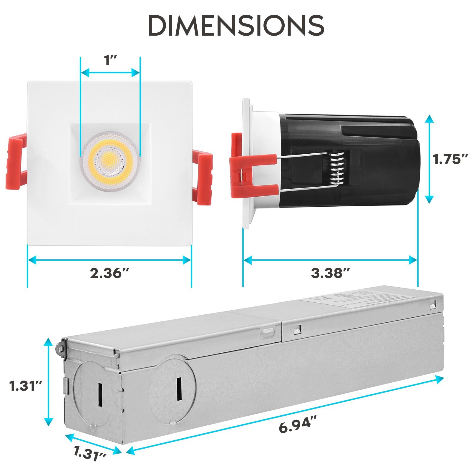 Luxrite 1 Inch Square LED Recessed Lighting 7W 5CCT CRI 90 500 Lumens ...