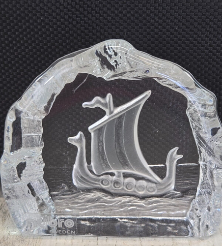 Nybro Crystal Sweden Viking Ship Paperweight | eBay