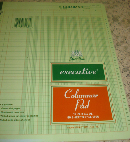Vtg Stuart Hall Executive 8.5 Green Columnar Pad 50 Sheets 6 Columns ...