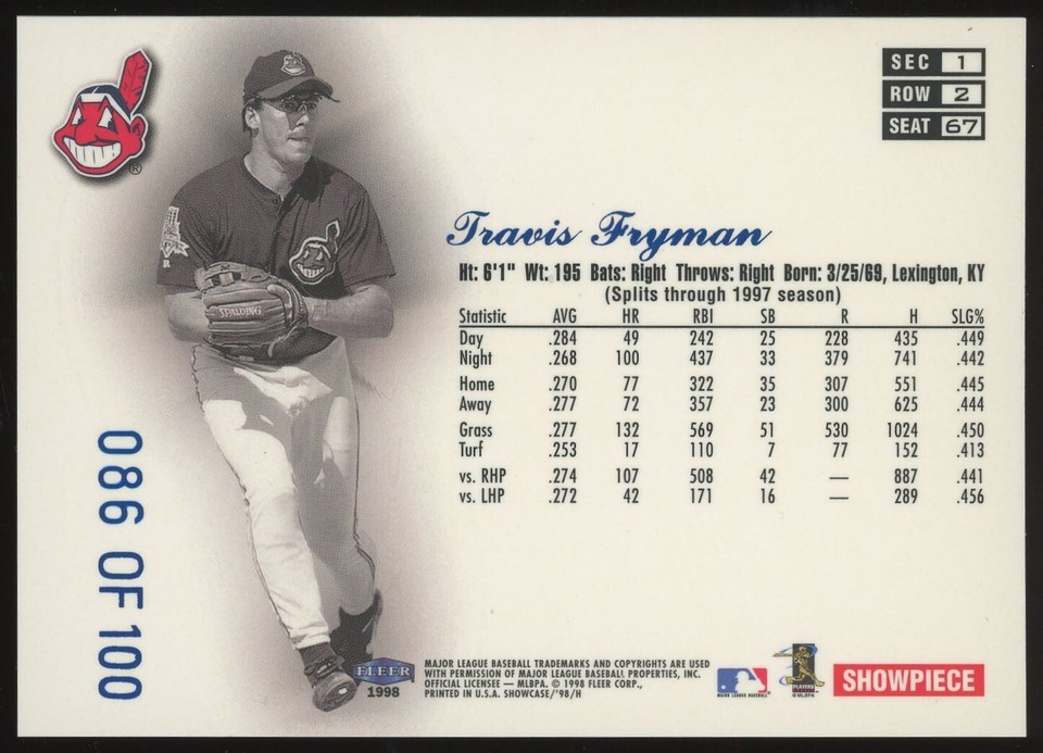 1998 Flair Showcase Legacy Collection Row 2 Travis Fryman #67 Baseball ...