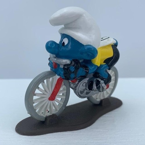 Smurf Riding Bicycle Bike PVC RARE 1979 Figurine Schleich Peyo Cycling ...