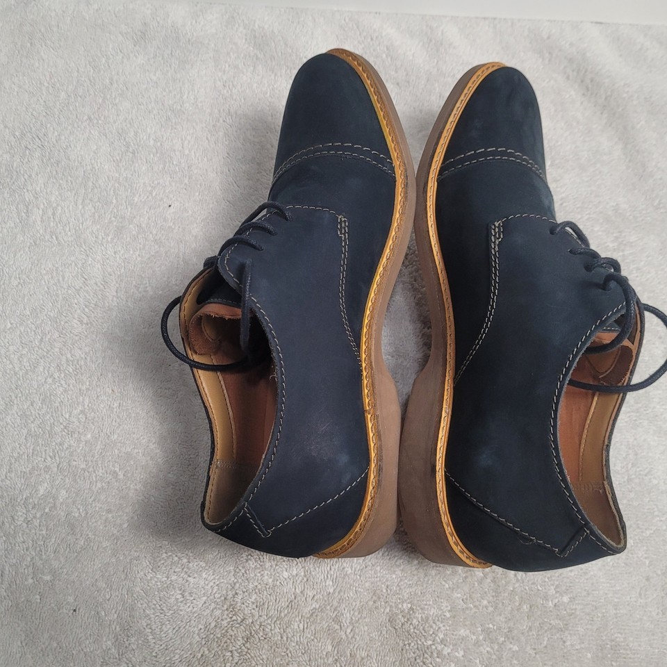Clarks Men 8 Atticus Cap Oxford Blue Nubuck Leatherback Comfort Dress ...