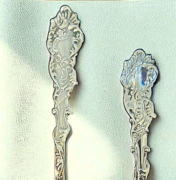 VTG Butter Knife Jam Spoon Set Blue Rose Inlay Granny Chic Silver Plate ...