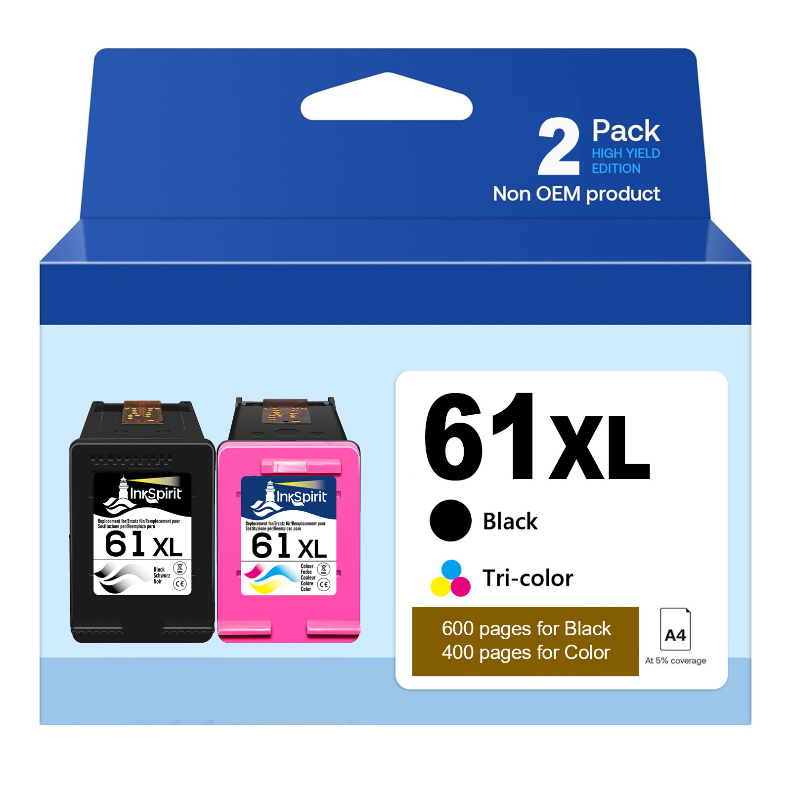 2 Pack 61XL Ink Cartridge Replaces For HP 61 ENVY 4500 4501 4502 4504 ...