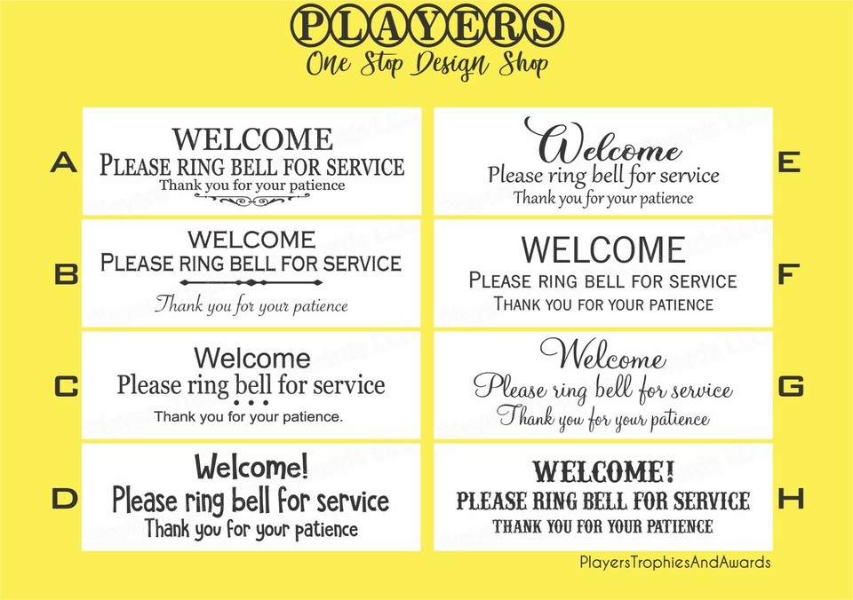 Welcome Name plate Plastic engraved tag please ring bell for assistance ...