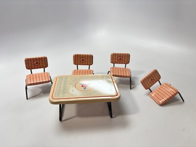 VTG Marusan? Japan TIN LITHO Dollhouse Kitchen Table Furniture Set Red ...
