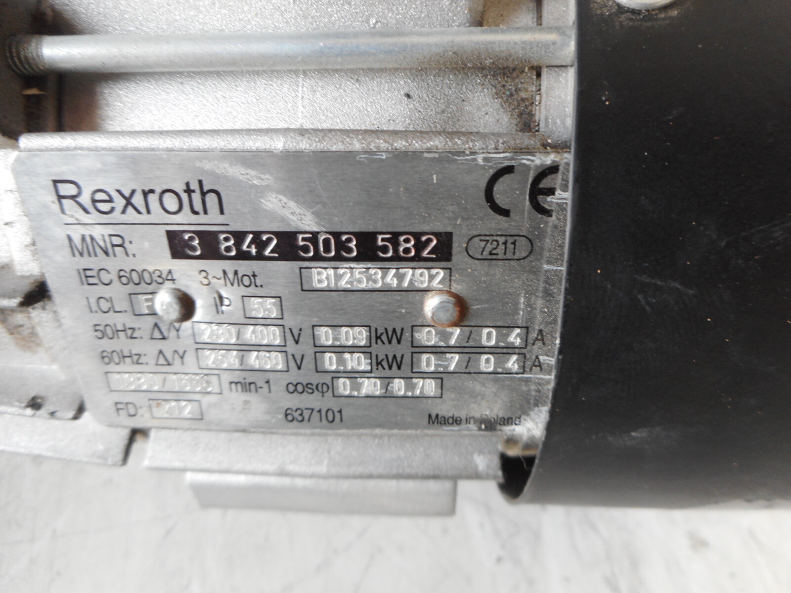 REXROTH 3 PH MOTOR and RIGHT ANGLE GEARBOX 0.09kW 30:1 Ratio 3-842-503 ...