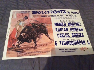 original 1975 bullfighting tilt up thick cardboard poster monument de ...