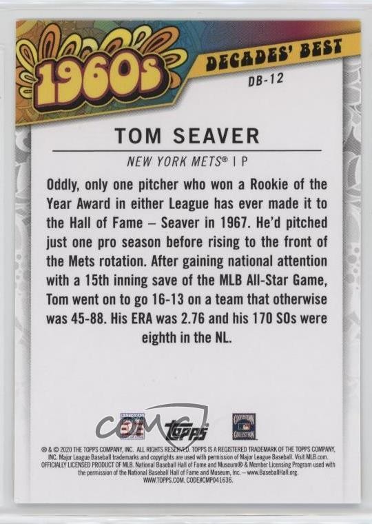 2020 Topps Update Decades Best Award Winners Tom Seaver #DB-12 HOF 1lp9 ...