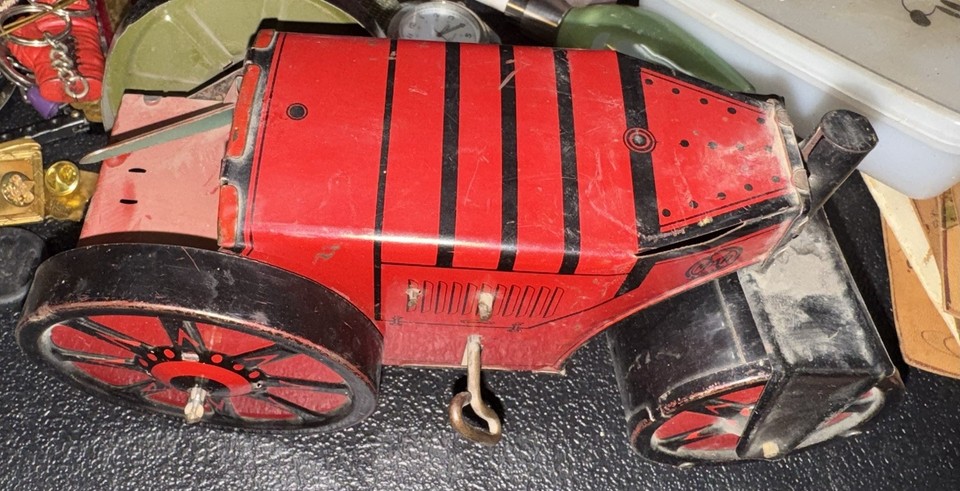 Vintage Marx Antique Tin Litho Red & Black Side Windup Steam Roller As ...