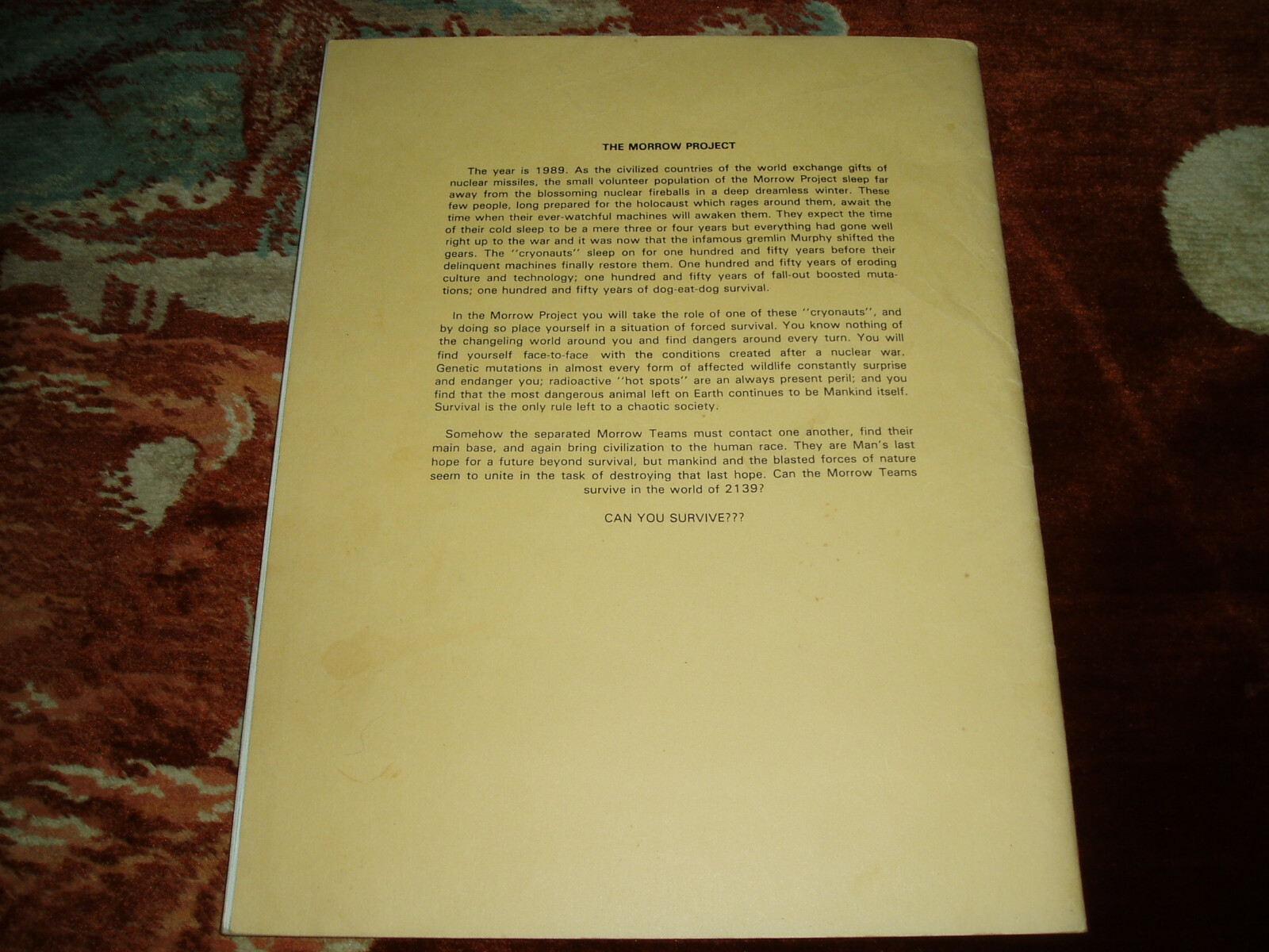 TM 1-1 THE MORROW PROJECT 2nd EDITION U.K. PRINTING - MORROW PROJECT ...