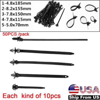 50X Nylon Car Mount Wire Push Mount Cable Zip Ties Fastener Wire ...