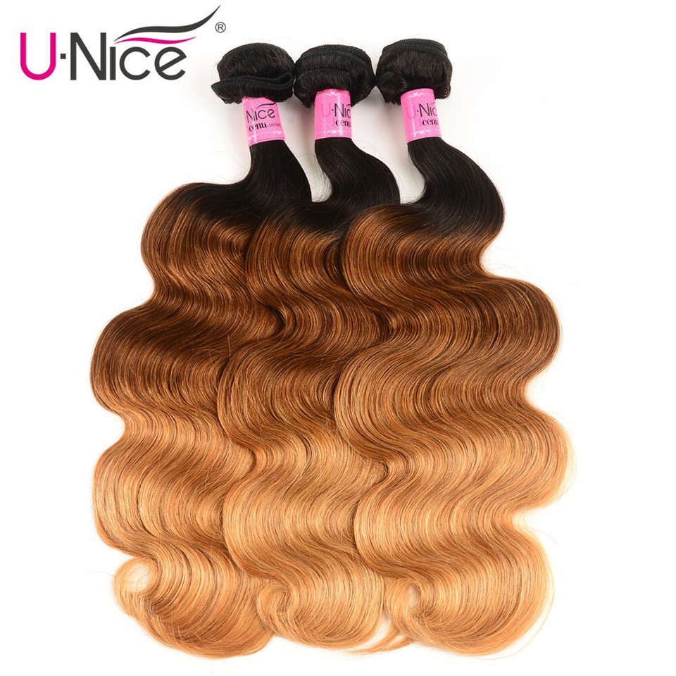 UNice Cambodian Ombre Brown Body Wave 3 Bundles Human Hair Weave Hair ...