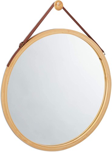 Hanging Round Wall Mirror 45 cm - Solid Bamboo Frame and Adjustable ...