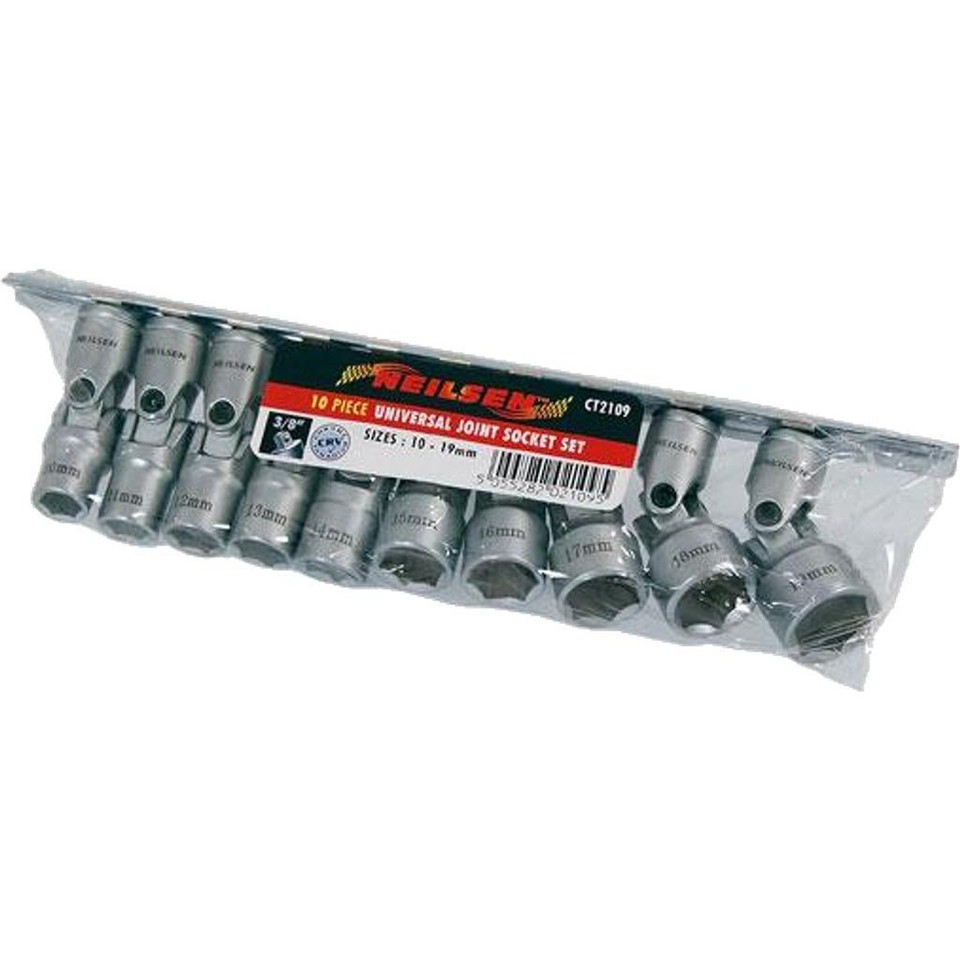 Neilsen Metric Universal Joint Sockets 10mm - 19mm Socket Set 10pc 3/8 ...
