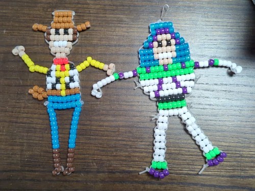 Toy Story BUZZ & WOODY Handmade Pony Bead Keychains 9" Bookbag Buddies ...