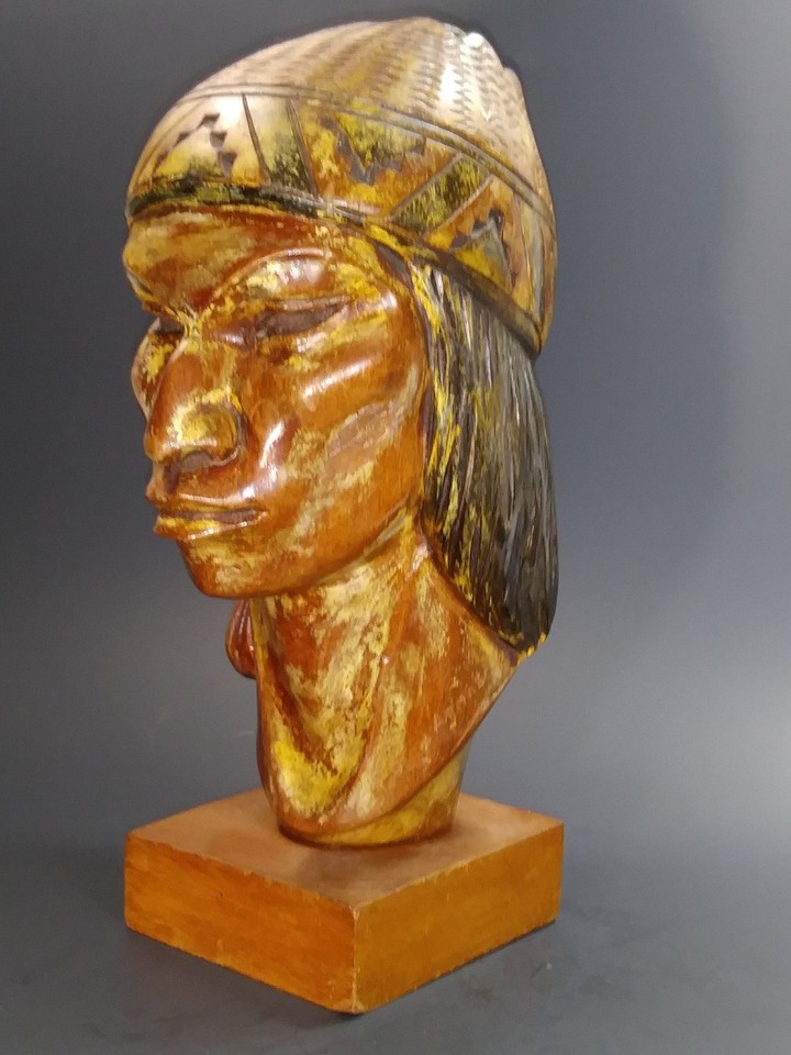 Peruvian Hand Carving wood Native Indian head Folk Art statue gilt ...