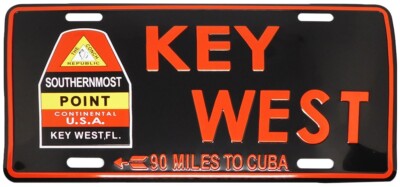 Key West 90 Miles To Cuba Southernmost Point Black 6"x12" License Plate ...