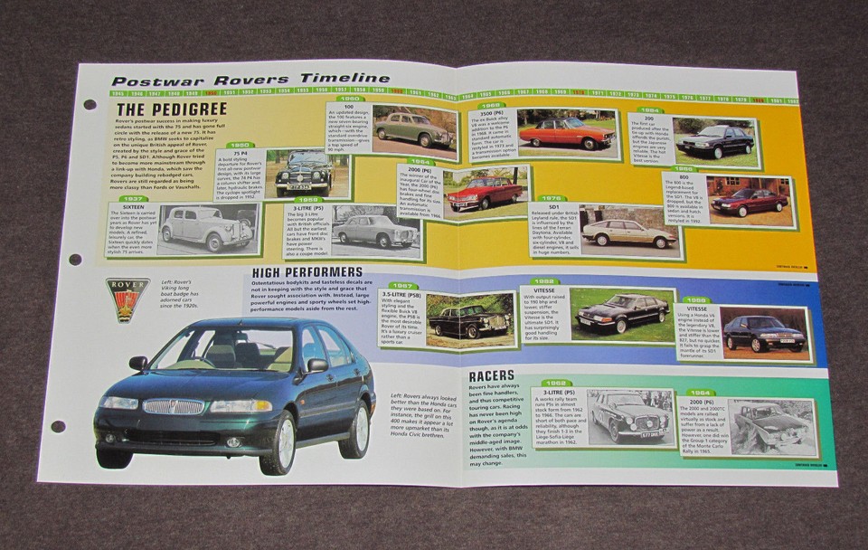 ROVER CARS HISTORY 1945-1998 PHOTO BOOKLET BROCHURE 100 200 3500 800 ...