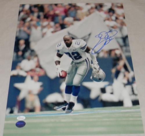 EMMITT SMITH AUTOGRAPHED SIGNED DALLAS COWBOYS 16x20 DEFENDING STAR ...
