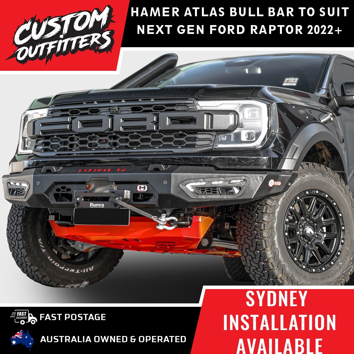 Hamer 4x4 Black Steel Bull Bar Bumper to suit Next Gen Ford Ranger ...