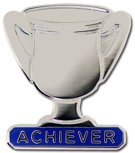Silver Achiever Blue Trophy Pin Badge For Schools | eBay