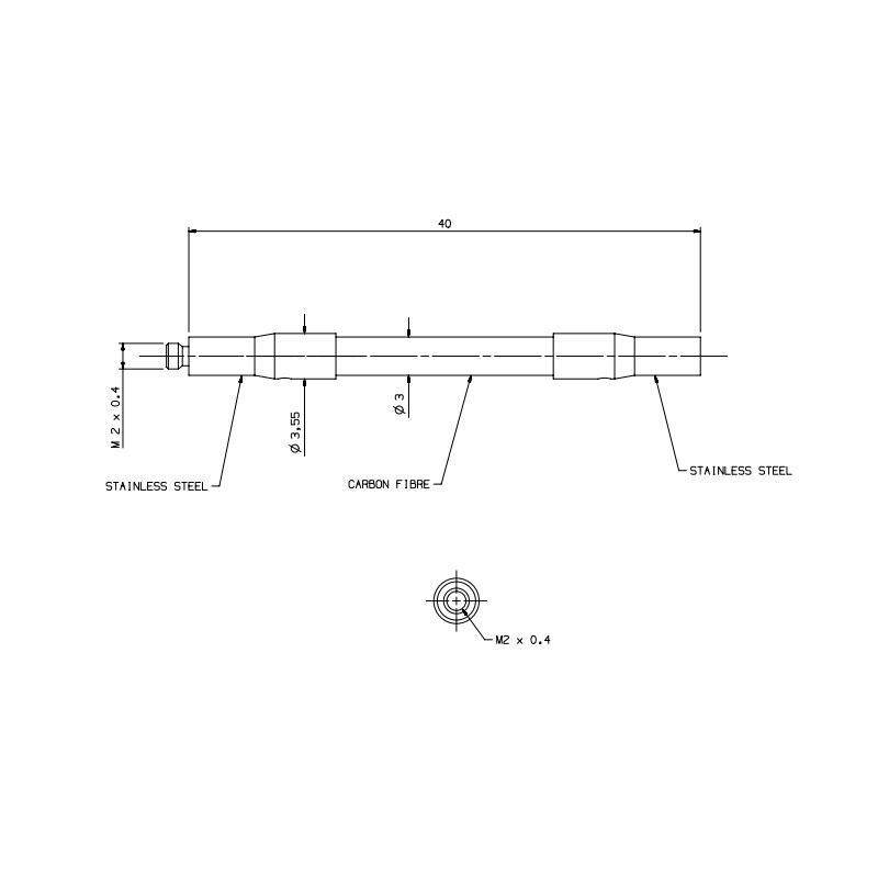 CMM Stylus Extension Stem M2 Thread Carbon Fibre Stem 40mm Length A ...