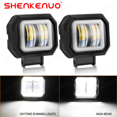 3 inch Square LED Work Light Bar Spot Pods Halo DRL Lamp Fog Driving ...