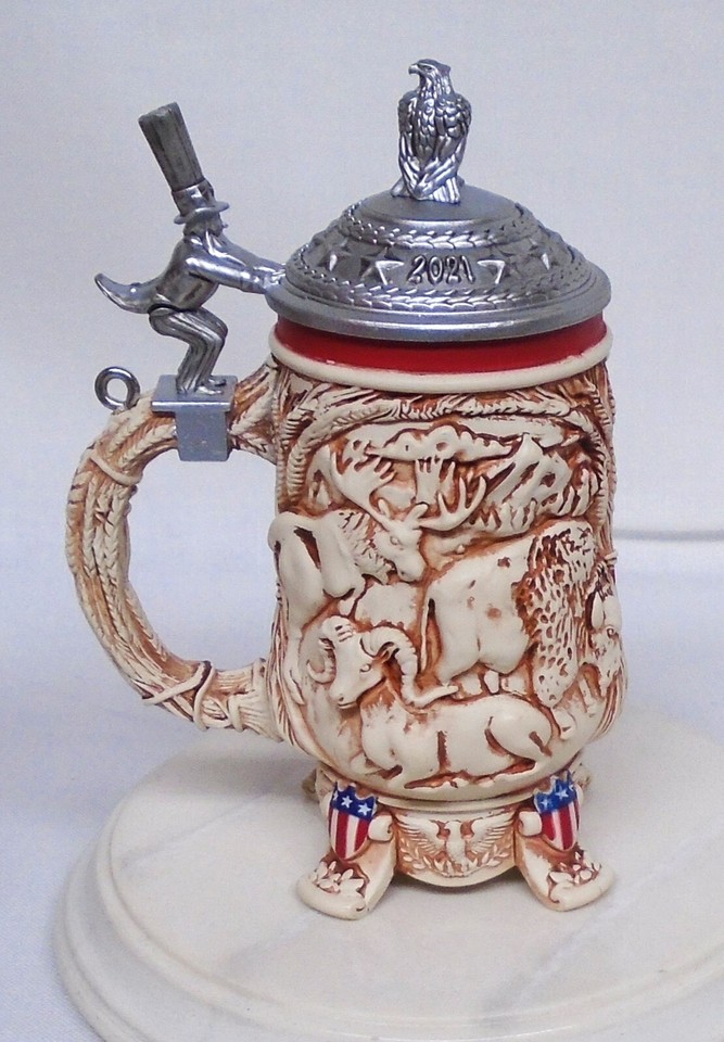 Hallmark Ornament Beer Stein 2021 Lady Liberty Uncle Sam Eagle Flags ...