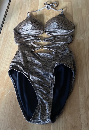 Jets By Jessika Allen Black & Gold One Piece Swimming Costume Size 12 ...