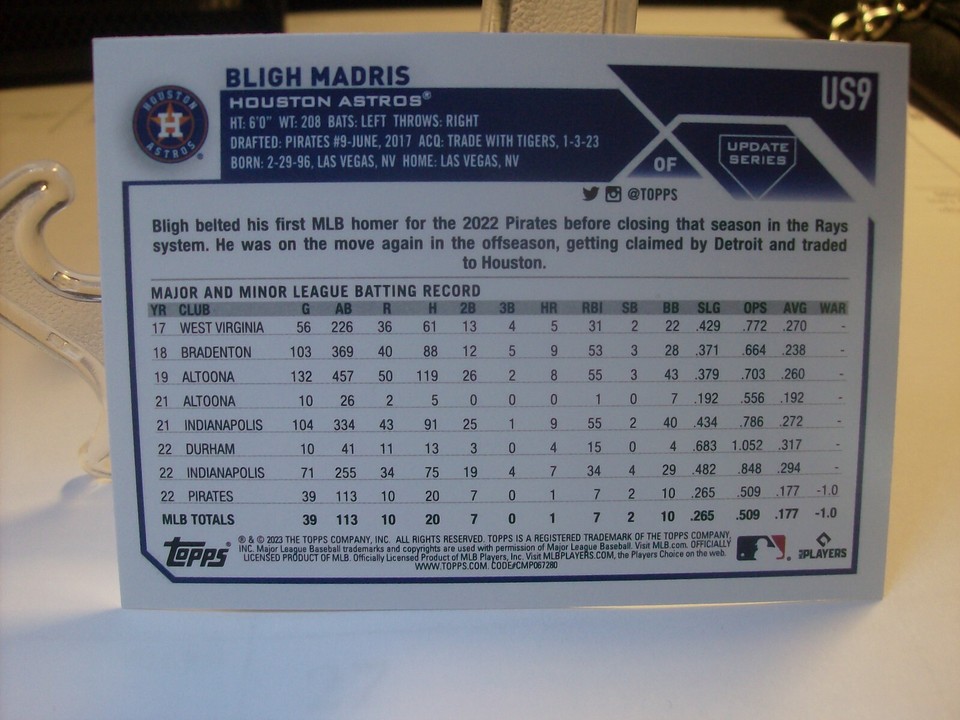 2023 Topps Update #US9 - Bligh Madris RC - Houston Astros 23-350 | eBay