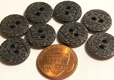8 Very Dark Antique Copper Tone Metal Sew-through Buttons 15mm Almost 5 ...