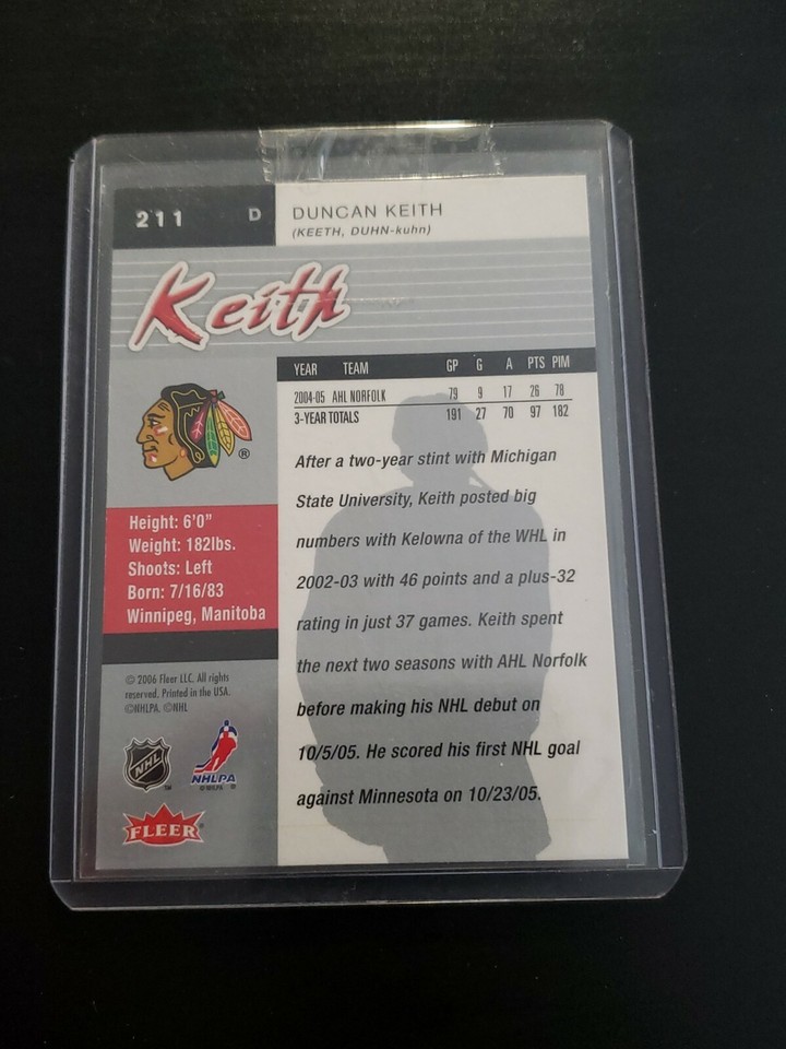 Duncan Keith Rookie 2006 Fleer Ultra RC #211 Chicago Blackhawks | eBay