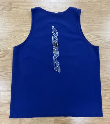 VINTAGE Speedo 1998 Blue Waffle Cotton Tank Top Spell Out Logo Size ...