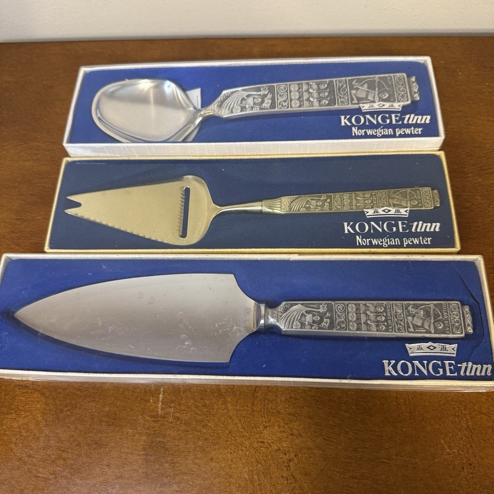 Konge Tinn Norwegian Pewter Serving Spoon Cheese Slicer Cake knife w ...