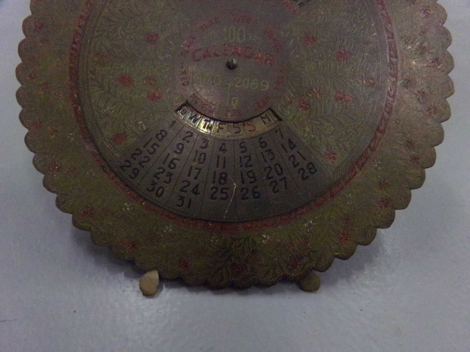 Vintage Brass 100 Year Calendar 1970-2069 Zodiac ~ Ornate Flower Design ...