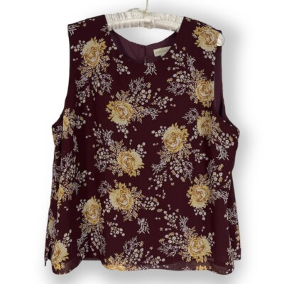 Appleseed's Maroon Tank Top Burgundy Red Yellow Floral Sleeveless ...