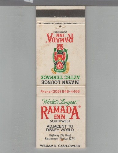 Matchbook Cover Ramada Inn Adjacent To Disney World Kissimmee, FL | eBay