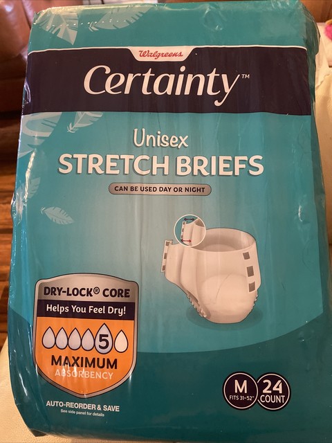Walgreens Certainty Unisex Stretch Briefs Medium Fits 31-52” Day or ...