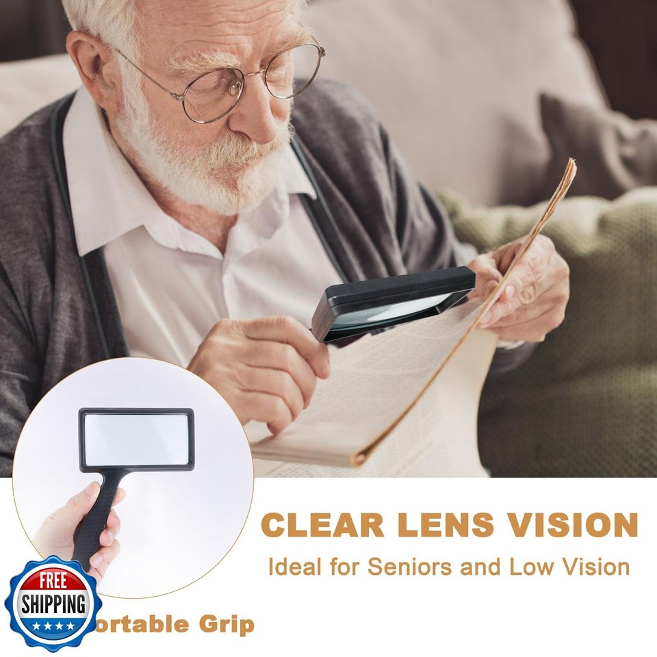 5X Rectangle Reading Magnifier, Large Handheld Magnifying Glass Scratch ...