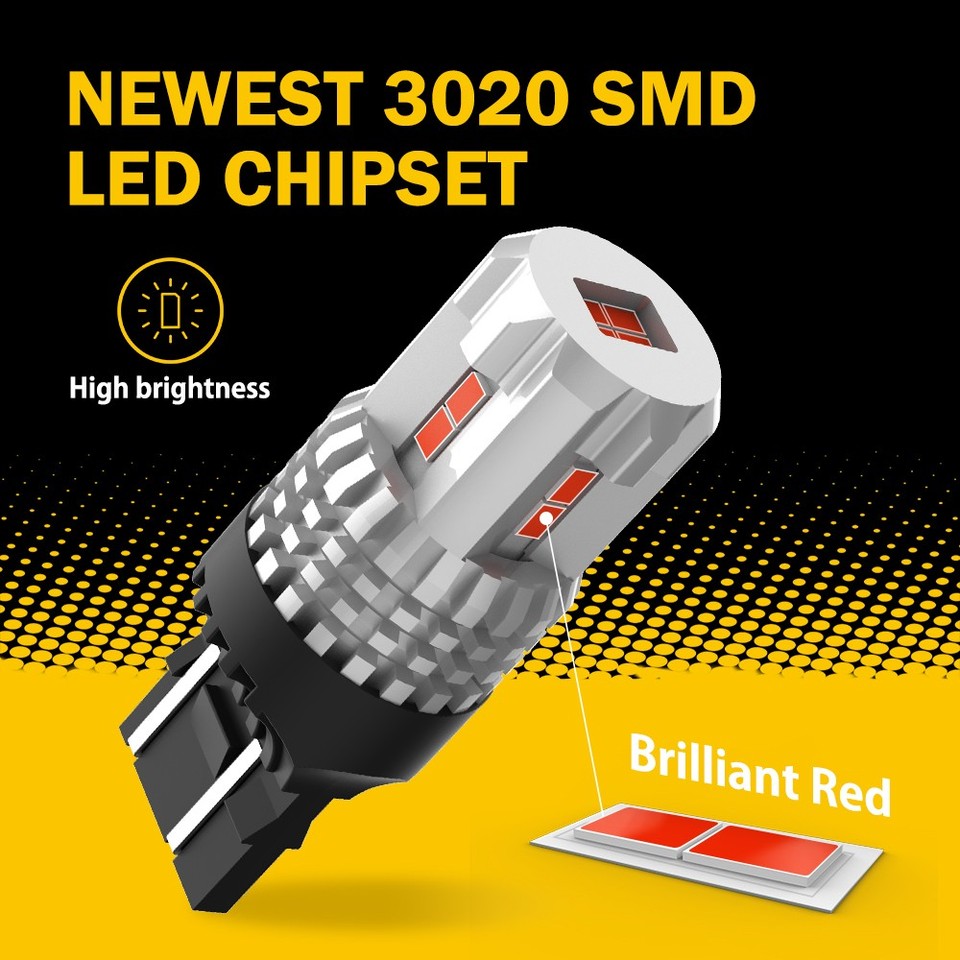 7443 Red LED Brake Stop Light Tail Bright Light 2400LM CAnbus Plug&Play ...